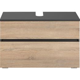Home Affaire Waschbeckenunterschrank &raquo;Wisla&laquo; Siphonausschnitt, Push-to-open-Funktion, Breite 80 cm, H&ouml;he 55 cm grau Holzwerkstoff anthrazit, B/H/T: 