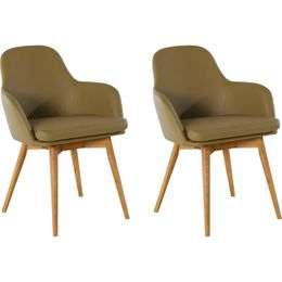 OTTO home Armlehnstuhl &raquo;Livry&laquo; (Set) 2 Stk.Polsterstuhl, Schalenstuhl gr&uuml;n Leder B/H/T: 62cm x 83cm x 63cm, 2 Stk., NaturLEDER , Eiche natur ge&ouml;lt