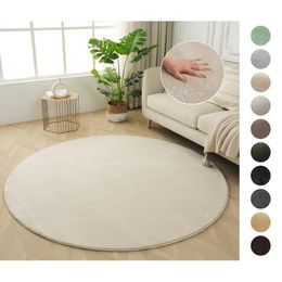 OTTO home Teppich &raquo;Cali&laquo; rund 16 mm H&ouml;he Uni-Farben, kuschelig, & weich, waschbar, Wohnzimmer, Schlafzimmer beige Kunstfaser, Microfaser &Oslash; 180cm 1 Stk