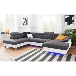 COTTA Wohnlandschaft &raquo;Komaris U-Form, B: 320 cm&laquo; mit Kopfteilverstellung, optional Schlaffunktion, Bettkasten & Licht wei&szlig; Microfaser PRIMABELLE (100%