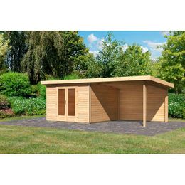 Konifera Gartenhaus &raquo;Rabensee 1&laquo; mit Anbaudach 3,30 m, R&uuml;ckwand, naturbelassen beige Massivholz Einheitsgr&ouml;&szlig;e
