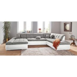 DOMO collection Wohnlandschaft &raquo;MORIC Massiv! - Belastbar bis 140 kgxSitz, 353x216x80 cm, XXL&laquo; U-Form, inkl. Zierkissen wei&szlig; Kunstleder SOFTLUX / 