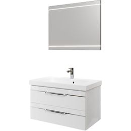Badm&ouml;bel-Set &raquo;Balto 2-teilig Mineralmarmor-Waschtisch mit LED-Spiegel, Waschplatz&laquo; 2 Stk. tlg. wei&szlig; Holzwerkstoff B/H/T: 92cmcm x 200cmcm x 50,8cmcm, 