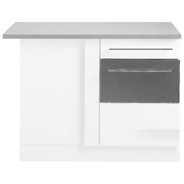 KOCHSTATION Eckunterschrank &raquo;KS-Trient&laquo; 110 cm breit grau wei&szlig;, B/H/T: 110cm x 85cm x 60cm, Schubladen: 1 Stk. T&uuml;ren: 1 Stk.