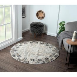 MyFlair Teppich &raquo;My Mood&laquo; rund 8 mm H&ouml;he Kurzflor, Scandi-Design, mit Bord&uuml;re, besonders weich durch Microfaser beige Polyester B : 120cm &Oslash; 120cm 1 Stk., 8mm,