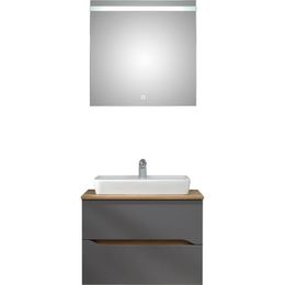 Badm&ouml;bel-Set &raquo;Quickset 2-teilig, Keramik-Aufsatzbecken mit LED-Spiegel&laquo; 4 Stk. tlg. grau Einheitsgr&ouml;&szlig;e