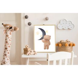 queence Bild mit Rahmen &raquo;B&auml;r mit Halbmond&laquo; Bilder vom Sternenhimmel B&auml;r B&auml;ren Stern Sterne Teddy Tiere 1 Stk. tlg. HD Premium Posterdruck mit 