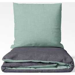 SETEX Wendebettw&auml;sche &raquo;Feinbiber&laquo; 2 Stk. mit Wendefunktion gr&uuml;n Biber, Obermaterial: 85% Baumwolle, 15% Polyester B/L: 135cm x 200cm, 1 Stk., 1 Stk., 