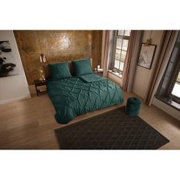 PURE luxury collection Wendebettw&auml;sche &raquo;Elegence&laquo; 2 Stk. Mikrofaser, Uni, Stickerei, luxuri&ouml;se Falten, Rei&szlig;verschluss gr&uuml;n Microfaser, Obermaterial: 