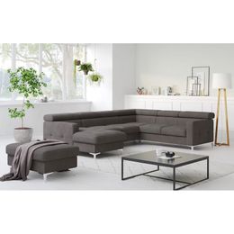 COTTA Wohnlandschaft &raquo;Sammy U-Form, B: 304 cm&laquo; Kopfteilverstellung, optional Schlaffunktion & Bettkasten grau NaturLEDER , die R&uuml;ckseite ist mit 