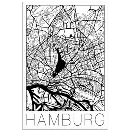 Artland Leinwandbild &raquo;Retro Karte Hamburg Deutschland&laquo; Deutschland 1 Stk. tlg. auf Holzrahmen gespannt schwarz Leinwand B/H/T: 40cm x 60cm, Leinwandbild 