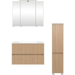 Welltime Badm&ouml;bel-Set &raquo;EIXO, Set aus Spiegelschrank, Waschtisch und Midischrank&laquo; braun Holzwerkstoff B/H/T: 110cmcm x 200cmcm x 47cmcm, Sandsteinoptik