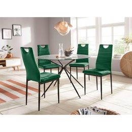 OTTO home Essgruppe &raquo;Silvi-Mandy&laquo; Set, Set 110 cm, Set: Glastisch 110x110 cm mit 4 St&uuml;hlen gr&uuml;n Glas, Metall, Stoff B/H/T: 110cm x 74cm x 110cm