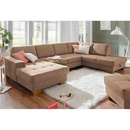 OTTO home Wohnlandschaft &raquo;Puccini U-Form&laquo; mit Federkern, Sitztiefenverstellung, Kontrastnaht braun Luxus-Microfaser (100% Polyester);Luxus-Microfaser 