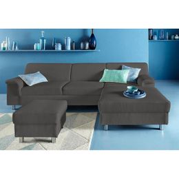 DOMO collection Ecksofa &raquo;Jamie, modern und elegant, Fu&szlig;h&ouml;he 9cm, L-Form,&laquo; wahlweise mit Bettfunktion grau B/H/T: 251cm x 72cm x 80cm, Luxus-Kunstleder