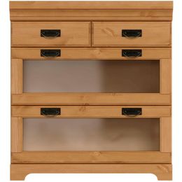 OTTO home Unterschrank &raquo;R&uuml;gen&laquo; Breite 80 cm, Kiefer massiv, Schubk&auml;sten mit Glaseinsatz beige Massivholz B/H/T: 80cm x 88cm x 60cm, Schubladen: 4 Stk.
