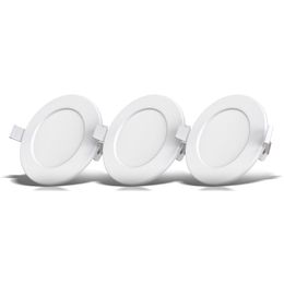 B.K.LICHT LED Einbauleuchte &raquo;3er Set Bad Einbaustrahler, IP44 gesch&uuml;tzt, flache Einbauspots&laquo; LED-Modul Warmwei&szlig; 3.000K, 450Lm, 6W, Kunststoff, 11,5 x 3 cm, Wei&szlig;