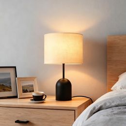 OTTO home Tischleuchte &raquo;Charleen mit Leinenschirm&laquo; E27 1 Stk. LED max. 6 Watt, Metallfu&szlig;, Textilschirm &Oslash; 23 cm, Tischlampe, Stoff 1, &Oslash; 23cm H: 40cm, 1