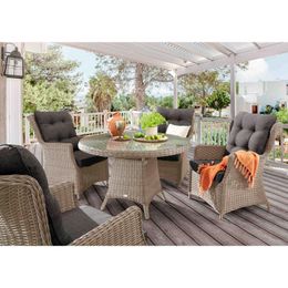 Destiny Garten-Essgruppe &raquo;CASA LUNA 4 Se + Tisch &Oslash; 120x75cm, vintage wei&szlig;&laquo; Set, 13 Stk. tlg. Aluminium, Polyrattan wei&szlig; Polyester