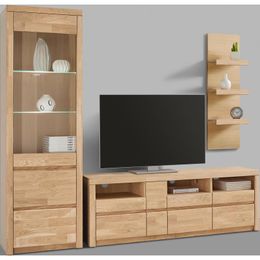 OTTO home Wohnwand &raquo;Silkeborg: 3-teilig, Breite: 220cm, Griffmulden, Fronten Massivholz&laquo; Set, 3 Stk. tlg. braun Holz teilmassiv Holzwerkstoff 