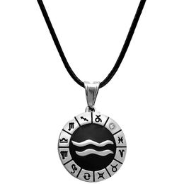 Firetti Herren Kette mit Anh&auml;nger &raquo;Schmuck Geschenk Edelstahl Leder Halsschmuck Halskette Sternzeichen&laquo; Made in Germany - mit Similistein wei&szlig; 