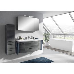 Badm&ouml;bel-Set &raquo;Cassca Sprint 3-teilig Mineralmarmor-Waschtisch mit LED-Spiegelschrank&laquo; 4 Stk. tlg. grau Holzwerkstoff B/H/T: 151cmcm x 200cmcm x 