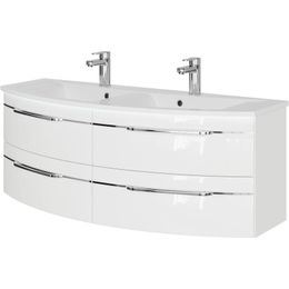 Waschtisch &raquo;Serie 7045 Mineralmarmor-Waschtisch und Unterschrank, 131 cm breit&laquo; Doppel-Waschplatz mit 4 Schubladen, Badm&ouml;bel Set mit Waschtisch wei&szlig; 