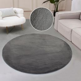 OTTO home Fellteppich &raquo;Balu, Kunstfell Teppich, Modern&laquo; rund 20 mm H&ouml;he Kaninchenfell-Haptik, Langflor, Schlafzimmer, Wohnzimmer, Kinderzimmer grau 