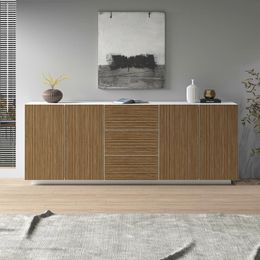 Home Affaire Sideboard &raquo;Vega Sideboard,Kommode,220 cm&laquo; mit 4 T&uuml;ren und 3 Schubladen,Fronten mit Rillen-Optik wei&szlig; B/H/T: 220cm x 86cm x 43cm, 220cm, 3