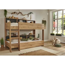 Relita Etagenbett &raquo;Sway&laquo; 2 Liegefl&auml;chen, mit Leiter, r&uuml;ckseitige Regale braun Liegefl&auml;che B/L: 90cm x 200cm H: 170cm, kein H&auml;rtegrad, ohne Matratze