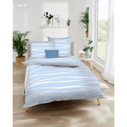 Kaeppel Wendebettw&auml;sche &raquo;MOTION 100% gek&auml;mmte Baumwolle&laquo; 3 Stk. mit feinen Wellenlinien, Markenrei&szlig;verschluss, Wendeoptik blau Mako-Satin, Obermaterial: 100% 