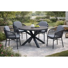 Destiny Garten-Essgruppe &raquo;COMO ARONA Essgruppe 4 Se + Ausziehtisch &Oslash;120/170 cm grau/anthr.&laquo; Set, Aluminium, Rope grau Aluminium, Wicker/Kunststoffgeflecht B/H