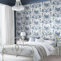 Laura Ashley Vliestapete &raquo;Tuileries&laquo; gebl&uuml;mt glatt 10mx52cm (ca. 5m2) blau Vlies B/L: 0,52m x 10m, Rollen: 1