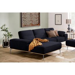 W.Schillig Ecksofa &raquo;run, Designsofa mit tollem Sitzkomfort, bequem, L-Form&laquo; mit elegantem Holzsockel, F&uuml;&szlig;e in Silber matt, Breite 319 cm blau Longlife