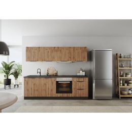 KOCHSTATION K&uuml;chenzeile &raquo;KS-Lagos&laquo; Breite 240 cm,wahlweise mit E-Ger&auml;ten, Sp&uuml;le in edelstahl oder schwarz beige B/H/T: 240cm x 200cm x 60cm, ohne E-