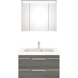 Badm&ouml;bel-Set &raquo;Balto Sprint 2-teilig, Mineralmarmor-Waschtisch mit LED-Spiegelschrank&laquo; 2 Stk. tlg. grau Holzwerkstoff B/H/T: 92cmcm x 200cmcm x 