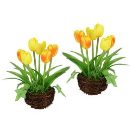 I.GE.A. Kunstblume &raquo;Gesteck Tulpe im Weidenest 2er Set 20cm&laquo; Kunstblume Blumen Fr&uuml;hjahrsdeko Osterdeko Seidenblume Zimmerpflanze Polyester B/H/L: 9cm 