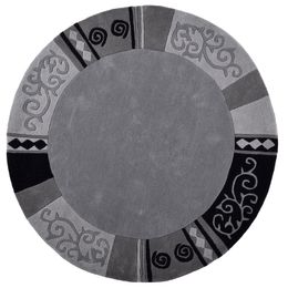 Theko Wollteppich &raquo;Ambadi&laquo; rund 14 mm H&ouml;he reine Schurwolle, handgetuftet, mit Bord&uuml;re, modern grau Schurwolle &Oslash; 190cm 1 Stk., 14mm, &Oslash; 190cm
