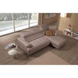 Egoitaliano Ecksofa &raquo;Soul, Design und Sitzkomfort auf hohem Niveau, tolle Details, L-Form&laquo; mit Recamiere, inkl. Kopfteilverstellung beige Leder &raquo;BULL&laquo; (echtes 