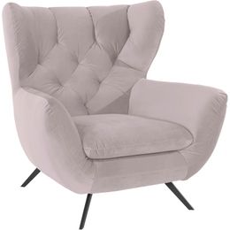 3C Candy Sessel &raquo;Beatrice Ohrensessel mit Knopfheftung im R&uuml;cken&laquo; bequemer Retro Solit&auml;rsessel auch in Cord und Fellimitat rosa Samt-Optik (100% 