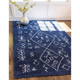 MyFlair Hochflor-Teppich &raquo;Temara Shag, LAGERR&Auml;UMUNG&laquo; rechteckig 51 mm H&ouml;he gewebt, Scandi Design, ideal im Wohnzimmer & Schlafzimmer blau Polypropylen (PP) B 