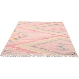 Tom Tailor HOME Wollteppich &raquo;Vintage ZigZag&laquo; rechteckig 5 mm H&ouml;he handgewebt, mit Fransen, Boho-Style lila Wolle B : 160cm 1 Stk., 5mm, L: 230cm