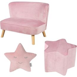Roba Kindersitzgruppe &raquo;Lil Sofa&laquo; Set, 3 Stk. tlg. bestehend aus Kindersofa, Kinderhocker und Dekokissen in Sternform bunt Samt