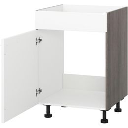 KOCHSTATION Sp&uuml;lenunterschrank &raquo;KS-Trea SPBL60&laquo; Breite 60 cm, H&ouml;he 75 cm wei&szlig; eichefarben grau, B/H/T: 60cm x 75cm x 56cm, T&uuml;ren: 1 Stk. T&uuml;ranschlag 