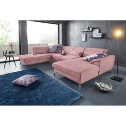 Sit & More sit&more Wohnlandschaft &raquo;Percy U-Form&laquo; 15 cm Fu&szlig;h&ouml;he, Sitztiefenverstellung, wahlweise in 2 Fu&szlig;farben rosa B/H/T: 343cm x 80cm x 235cm, Feinstruktur, 
