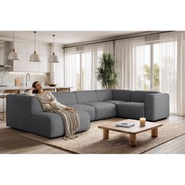 OTTO home Wohnlandschaft &raquo;Merid U-Form, B: 367 cm&laquo; jederzeit durch Module erweiterbar grau 100% Polyester B/H/T: 367cm x 70cm x 206cm, Struktur, 