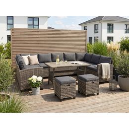 Konifera Gartenlounge-Set &raquo;Rotterdam&laquo; Set, 3x 3er Sofa, 2x Hocker, 1x Tisch 120x82x67cm, inkl. Auflagen, 20 Stk. tlg. Polyrattan, Stahl, Tischplatte 