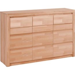 OTTO home Kommode &raquo;Silkeborg&laquo; Breite 130 cm beige Holz teilmassiv B/H/T: 130cm x 85cm x 35cm, Holzwerkstoff Kernbuchefarben (Korpus)/ Massivholz 