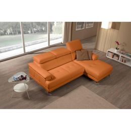Egoitaliano Ecksofa &raquo;Soul, Design und Sitzkomfort auf hohem Niveau, tolle Details, L-Form&laquo; mit Recamiere, inkl. Kopfteilverstellung orange Leder &raquo;BULL&laquo; (echtes 