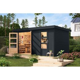 Karibu Gartenhaus &raquo;Merkurino, in verschiedenen Farben&laquo; schwarz Massivholz ohne Fu&szlig;boden, Blechdach